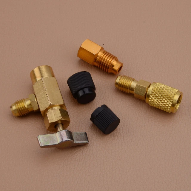 KIT R1234YF R134A R12 Refrigerant Can Tap Adapter Fitting 1/4SAE 1/2 ...