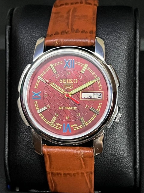 SEIKO 5 AUTOMATIC Beautiful watch cal-7009 17Jewel Red Face Japan Made ...