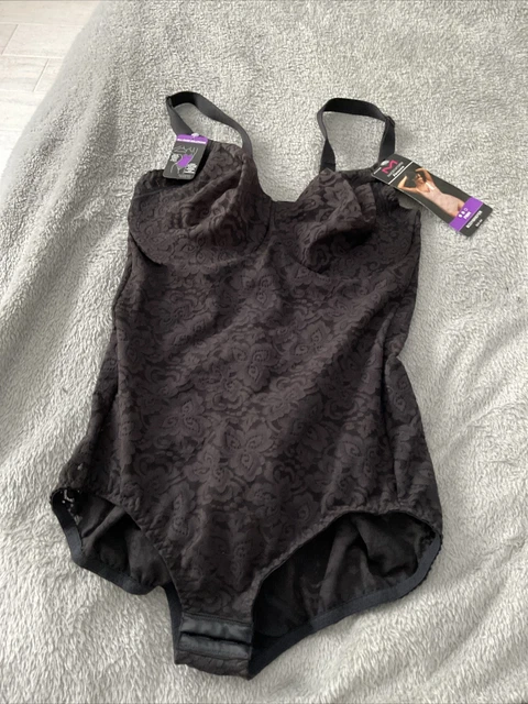 NEW BODY BRIEFER MAIDENFORM Flexees Easy-Up Firm-Control BLACK Lace ...