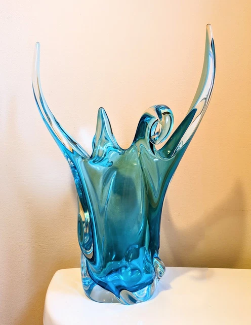 VINTAGE ART GLASS Mcm Centerpiece Blue Chalet Murano Lorraine Edag Era ...