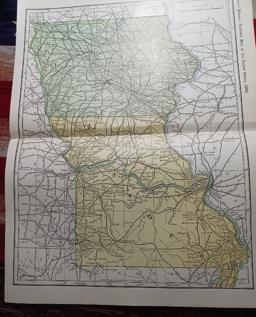 ANTIQUE 1909 RAILROAD Route Map IOWA MISSOURI all train Lines depots ...