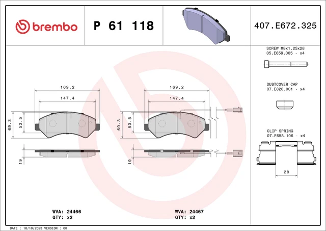BRAKE PAD SET DISC BRAKE P 61 118 FOR PEUGEOT MANAGER/Platform/Chassis ...