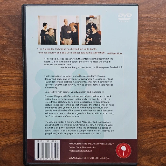 ALEXANDER TECHNIQUE FIRST Lesson DVD Video Course Posture Back Pain ...