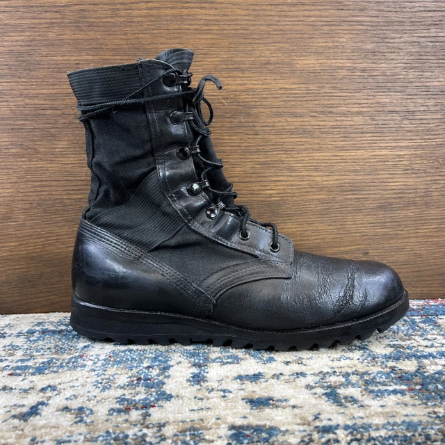 VINTAGE MILITARY JUNGLE Combat Boots Black Leather Mens Sz 10R Ripple ...