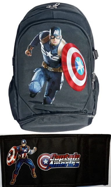 CAPTAIN AMERICA SET Heavy Duty Large Poly Backpack + Tri-fold Wallet ...