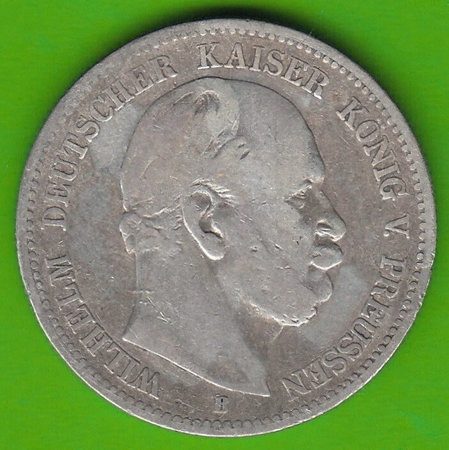 SILVER COIN MARK Prussia 2 Mark 1876 B Hanover Emperor Wilhelm I ...