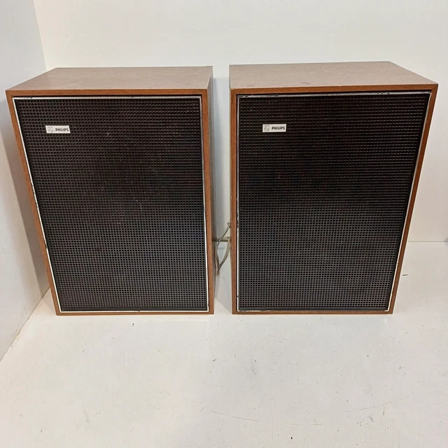 PHILIPS 22RH482 BOOKSHELF Speakers Set -TESTED- 8 Ohm,10 Watt,1969/1970 ...