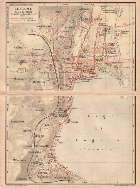 CARTA GEOGRAFICA ANTICA LUGANO MAPPA DELLA CITTA' 1916 Antique map EUR ...