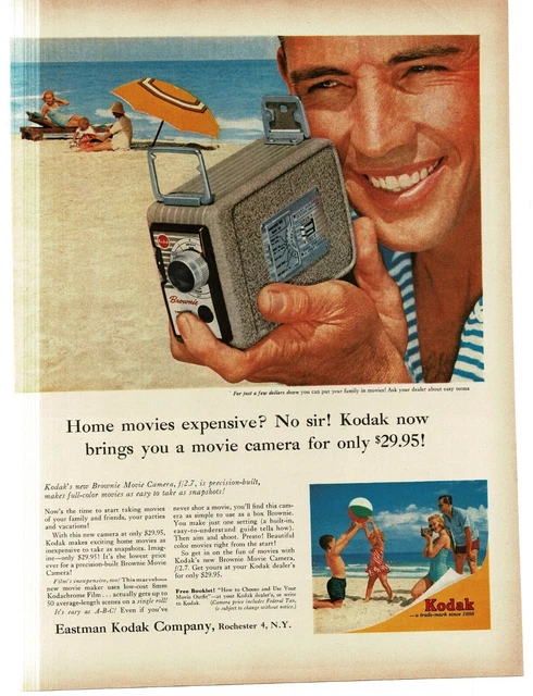 1956 KODAK BROWNIE Movie Camera at the beach Vintage Print Ad £8.41 - PicClick UK