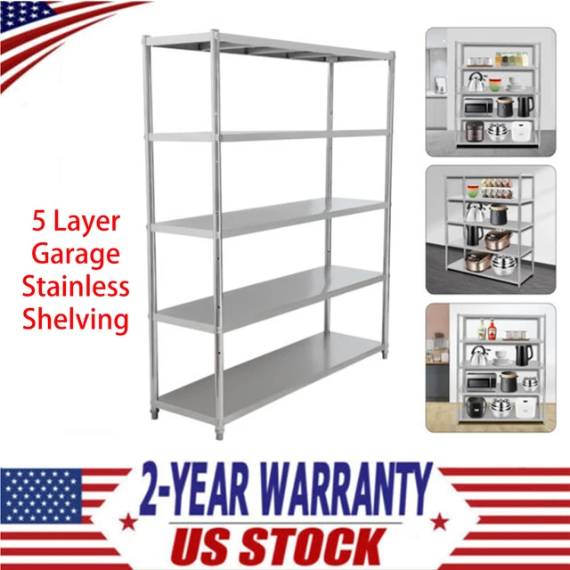 5 LAYER GARAGE Stainless Shelving Unit Commercial Heavy Duty Storage ...