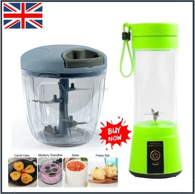 PULL STRING HAND Chopper Manual Food Processor 900ml+Rechargeable Blender 380ml £10.70 - PicClick UK