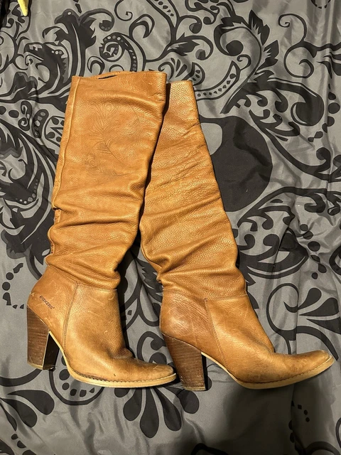 KICKERS TAN LEATHER Knee High Cowboy Style Boots Size 6 £10.00 ...