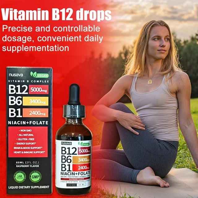 VITAMIN B12 AND B6 Liquid Drops,B12 Sublingual B Complex - B12 5000 mcg 60ml*Hot EUR 7,44 ...