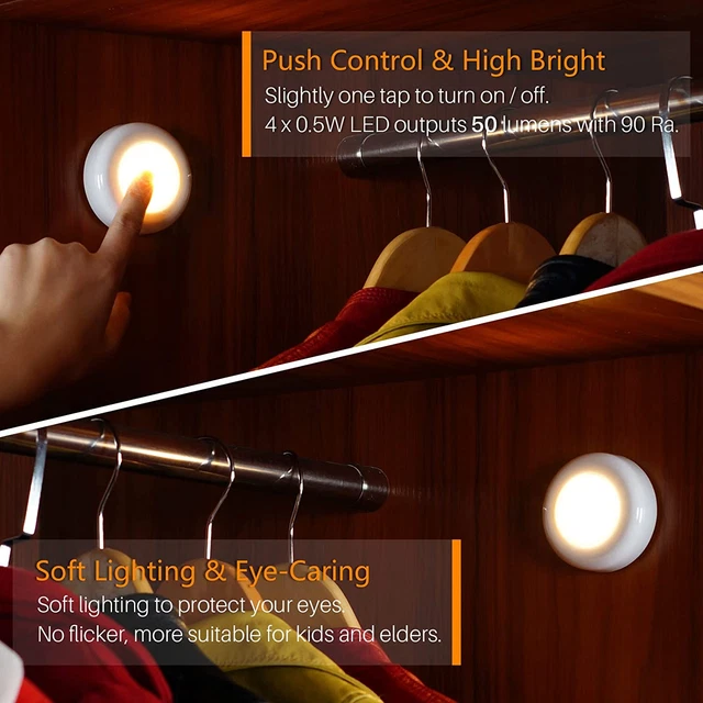 TAP LIGHT PUSH Lights, Stick on LED Touch Puck Light AAA Battery ...