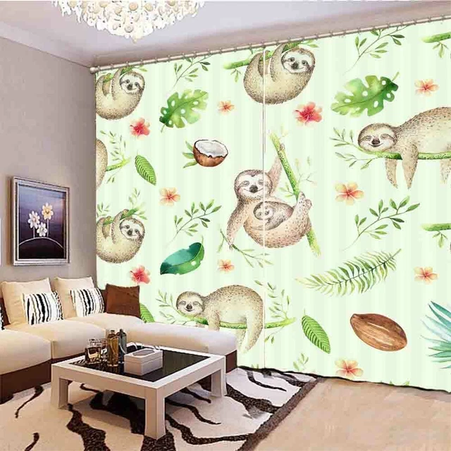 CUTE SLOTHS CUDDLE Trees 3D Blockout Photo Print Curtain Fabric ...