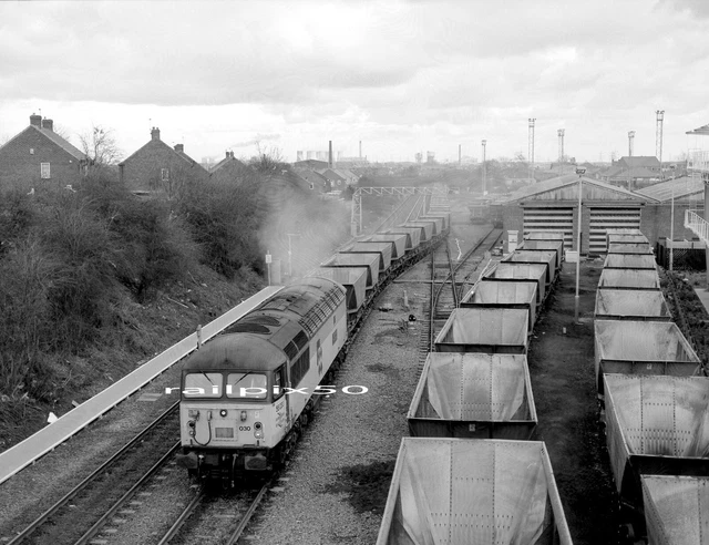 ORIGINAL LARGER RAILWAY NEGATIVE. Loco 56030 & Knottingley wagon depot ...