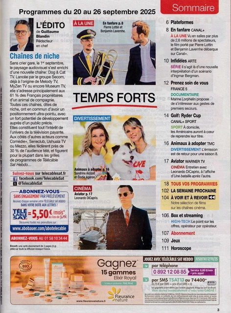 TÉLÉ CÂBLE SAT N° 1846/2025 - En Fanfare Film Evênement Ryder Cup L ...