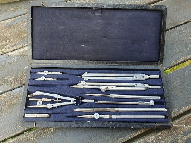 ANTIQUE USED TECHNICAL Drawing Set,french, Architect, Cartography ...