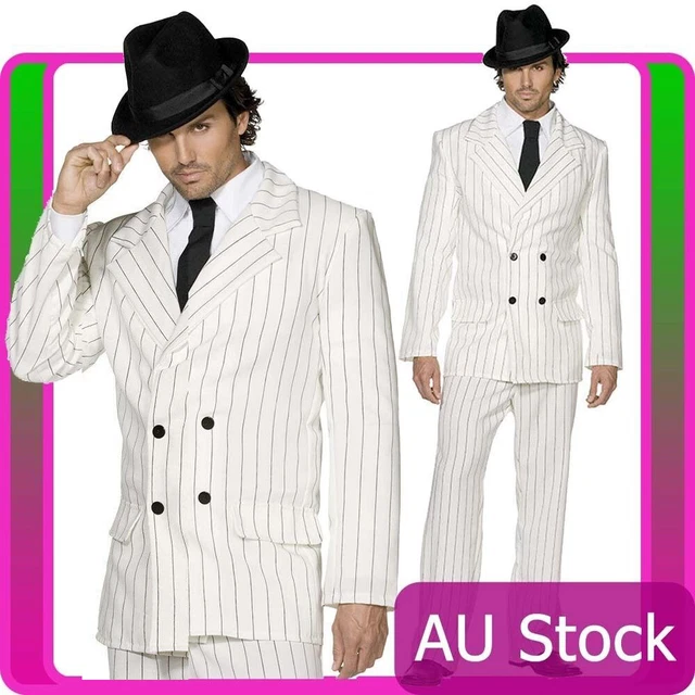 MENS 20S WHITE Gangster Costume Pinstripes Male 1920s Mobster Fancy ...