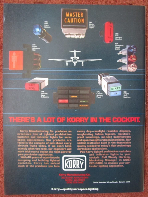11/1982 KORRY LIGHTED Pushbutton Switch Military Commercial Aircraft ...