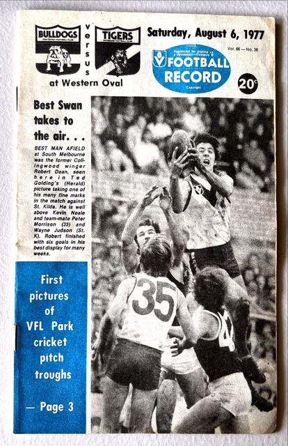 1977 AUGUST 6- Footscray Bulldogs V Richmond Tigers Vfl Footy Record ...