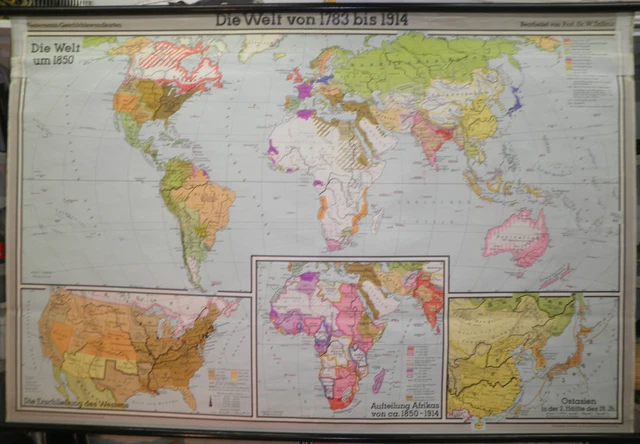 SCHOOL WALL MAP beautiful old world map 1783-1914 202x133cm vintage ...