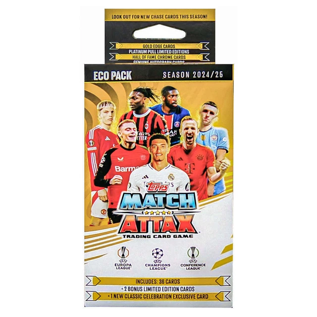 TOPPS UCL MATCH Attax 2024/25 Eco Pack 36 Cards 2 Bonus Limited Edition ...