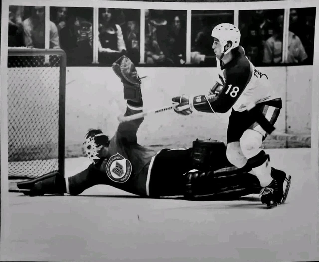 1977 GARY EDWARDS Goalie Mask Photo Walt Tkaczuk Cleveland Barons Nhl ...