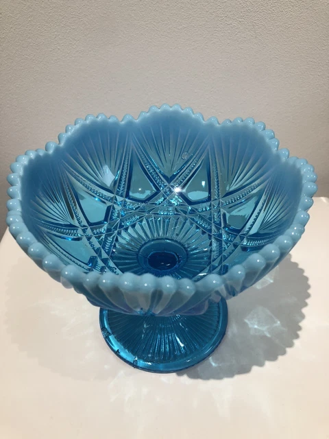 GEORGE DAVIDSON BLUE Pearline Victorian Pressed Glass Sugar Bowl With ...