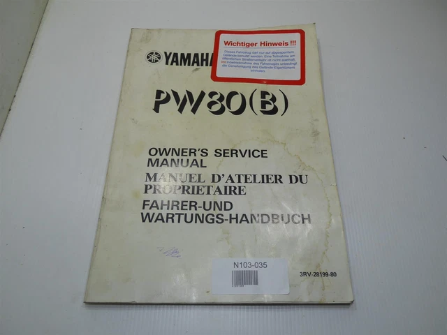 1991 YAMAHA PW80 Driver and Maintenance Manual 3RV-28199-80 £17.91 ...