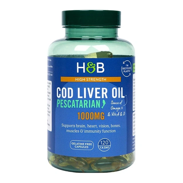 HOLLAND & BARRETT Cod Liver Oil 1000mg 120 Capsules GELATINE FREE ...