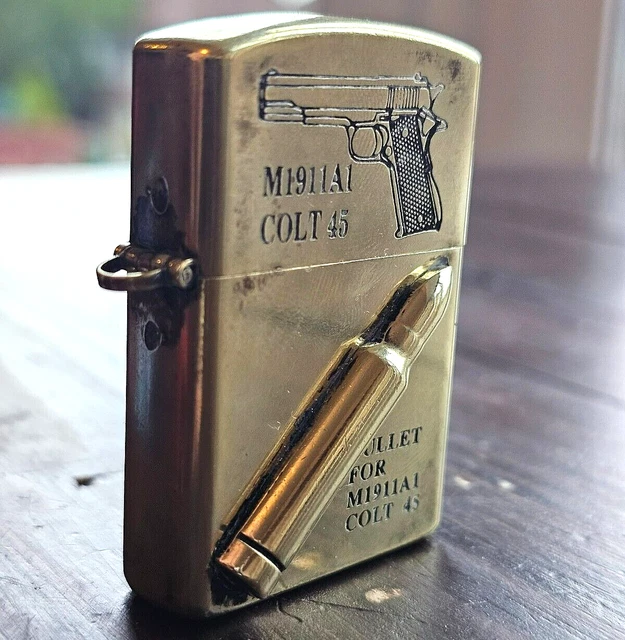 VINTAGE HADSON &COLT-45 M1911A1" Flip Top Brass Key Ring Petrol Lighter ...