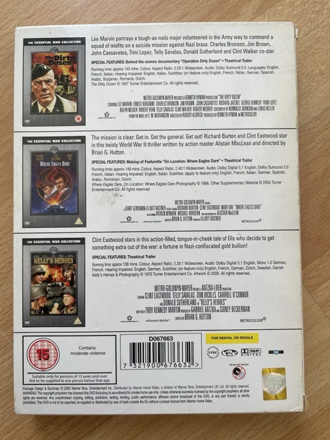 WARNER HOME VIDEO Dirty Dozen / Where Eagles Dare / Kelly's Heroes DVD ...