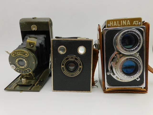 VINTAGE CAMERA BUNDLE Halina A1 Ensign Greyhound Kodak Six 20 Brownie ...