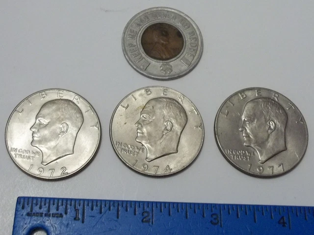 3 DWIGHT D Eisenhower Dollar Coins - 1970's - Plus Bonus Token Coin ...