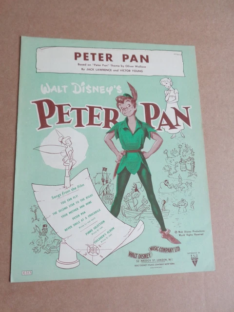 WALT DISNEY'S - Peter Pan 1952 film sheet music (5) £15.00 - PicClick UK