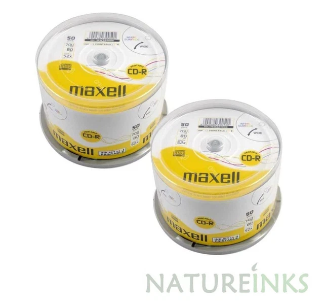 100 MAXELL FULL Face Printable 52x Blank CD CD-R discs 700MB 624006 ...