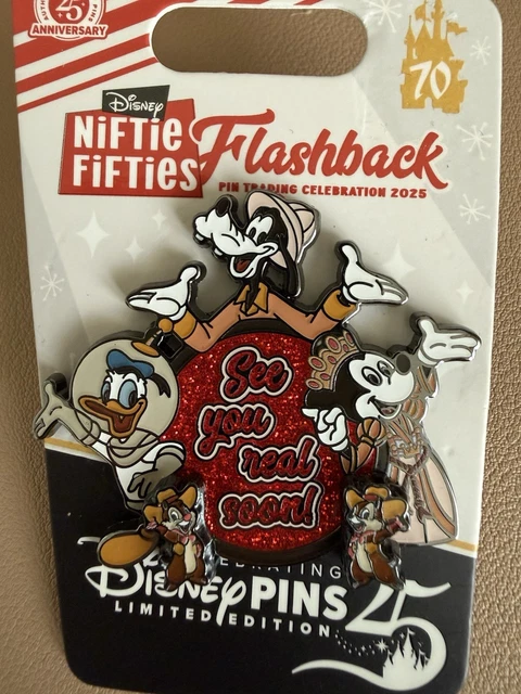 DISNEY NIFTIE FIFTIES Flashback Goodbye Pin Donald Goofy Minnie Mouse ...