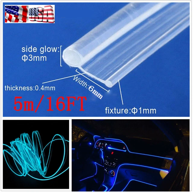 3MM 5M/16FT PLASTIC Skirt Side Glow Optic Fiber Cable Car LED Light ...