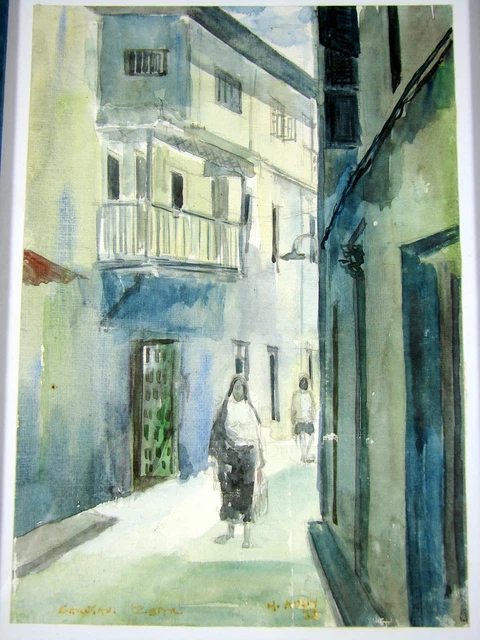 SUPERBE AQUARELLE VUE de Village ZANZIBAR SIGNEE Hamza M AUSIY cadre bois doré EUR 29,99 ...