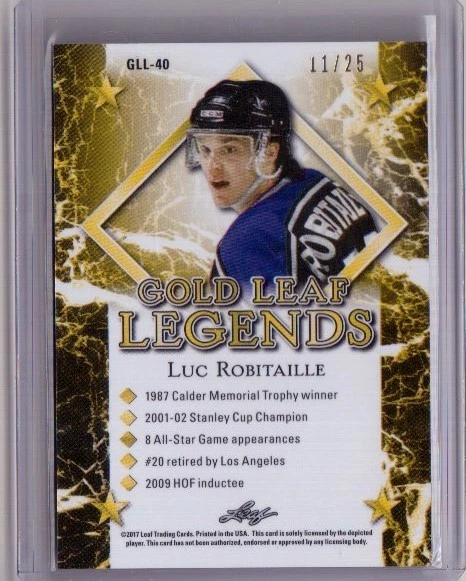 LUC ROBITAILLE 17/18 Leaf Gold Leaf Legends Wave Parallel Card #11/25 ...