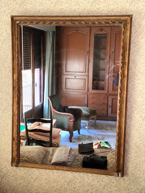 ANTIQUE LARGE MIRROR Louis XVI Wood Golden String Pearls Profile ...