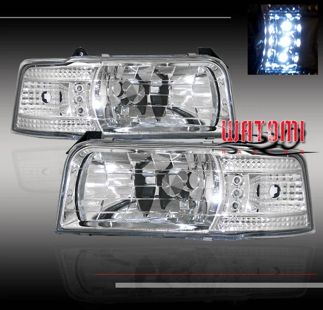92-96 FORD F150 F250 F350 Bronco Led Crystal Head Lights Corner Signal ...