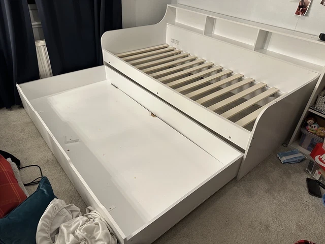 SINGLE WHITE BED With Pull Out Trundle Bed £1.20 - PicClick UK