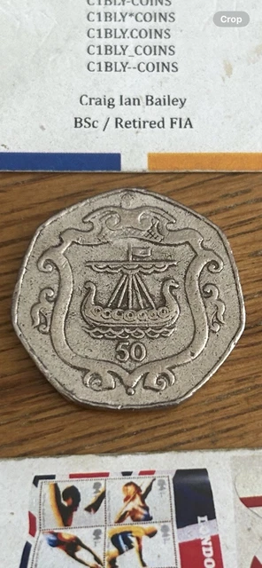 OLD STYLE LARGE ISLE OF MAN VIKING LONGSHIP 1985 50p COIN CIRCULATED ...