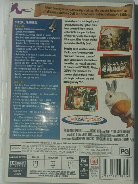 MONTY PYTHON AND The Holy Grail - Collector's Ed Region 4 DVD Like New ...