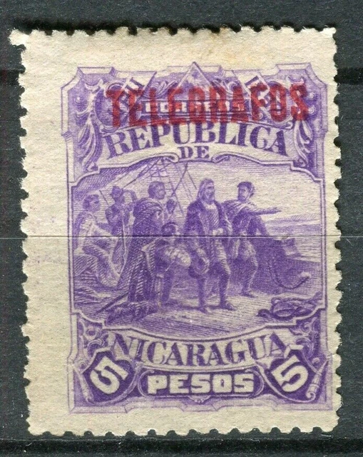 NICARAGUA; 1892 EARLY classic TELEGRAFOS Optd. issue Mint hinged 5P ... NICARAGUA; 1892 EARLY classic TELEGRAFOS Optd. issue Mint hinged 5P ...