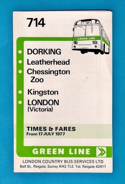 LONDON COUNTRY BUS Timetable - Green Line 714 - Dorking Kingston ...
