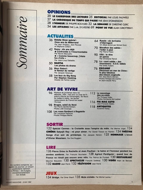 LE FIGARO MAGAZINE 9/05/1992; Hommage à Romy Schneider/ Bastia le drame ...