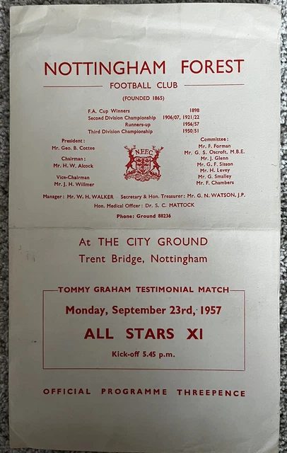 NOTTINGHAM FOREST V All Stars XI Tommy Graham Testimonial £9.95 ...